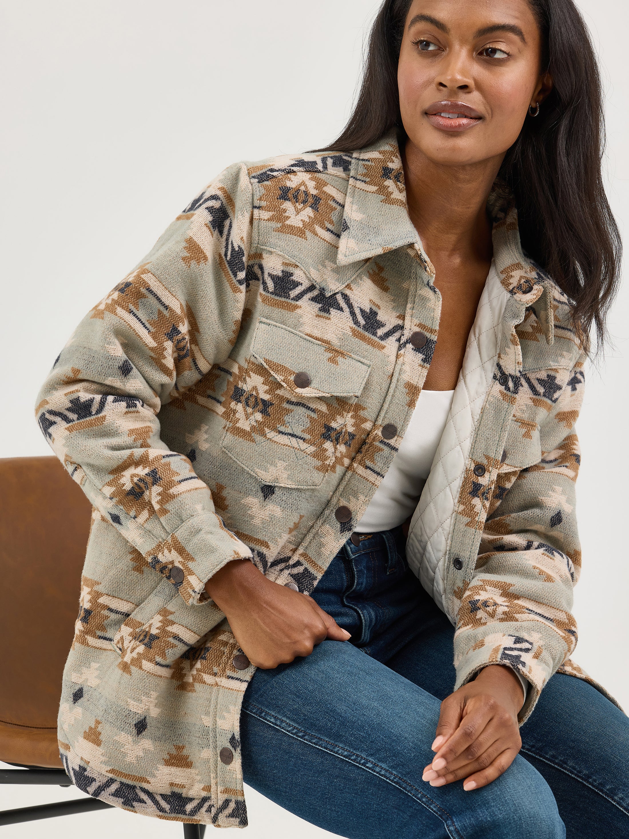 112368299 Women's Retro Quilted Lined Jacquard Shacket by Wrangler ...