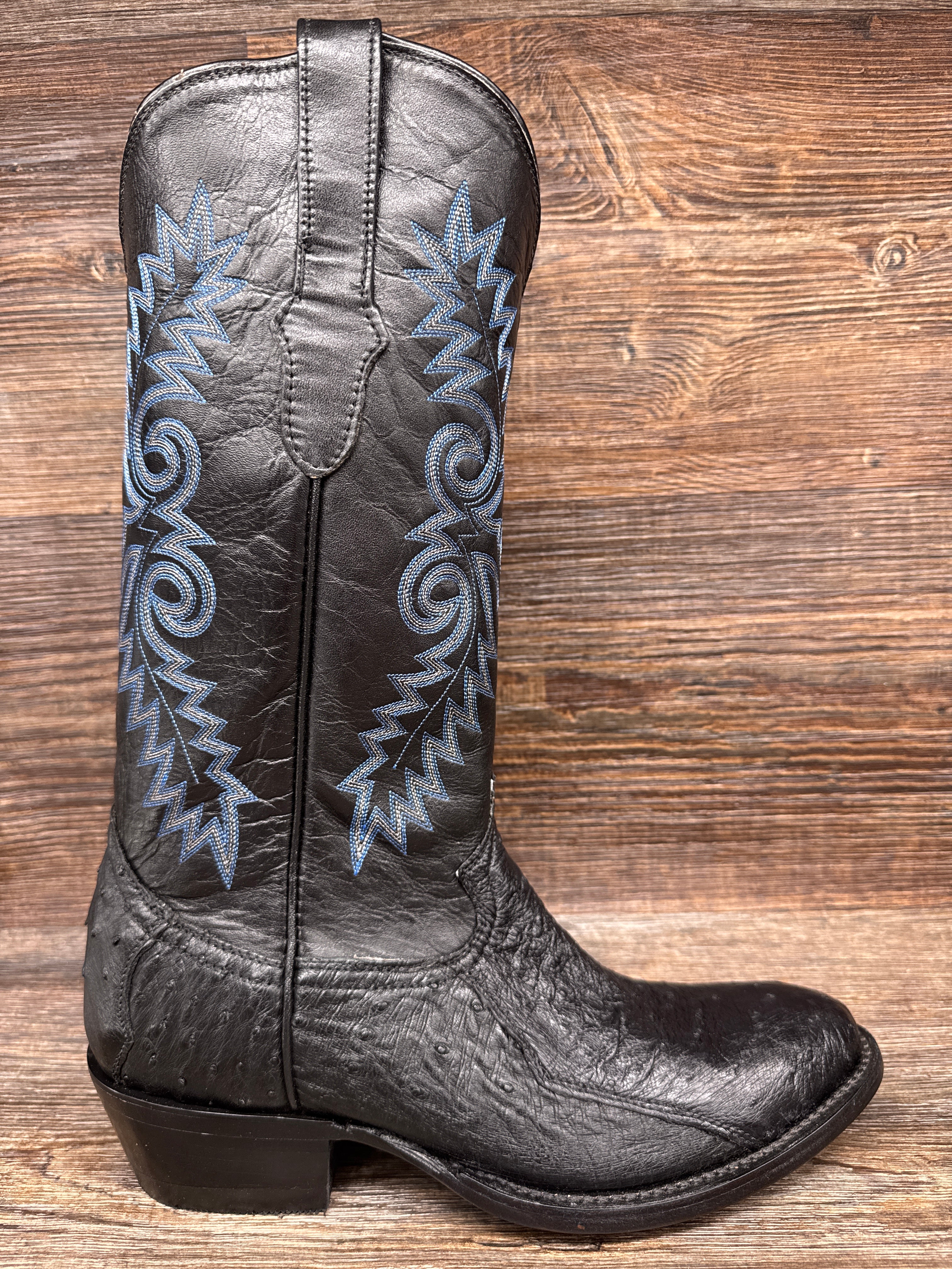 196W Men's R-Toe Genuine Smooth Ostrich Western Boots in Black by Cowt ...
