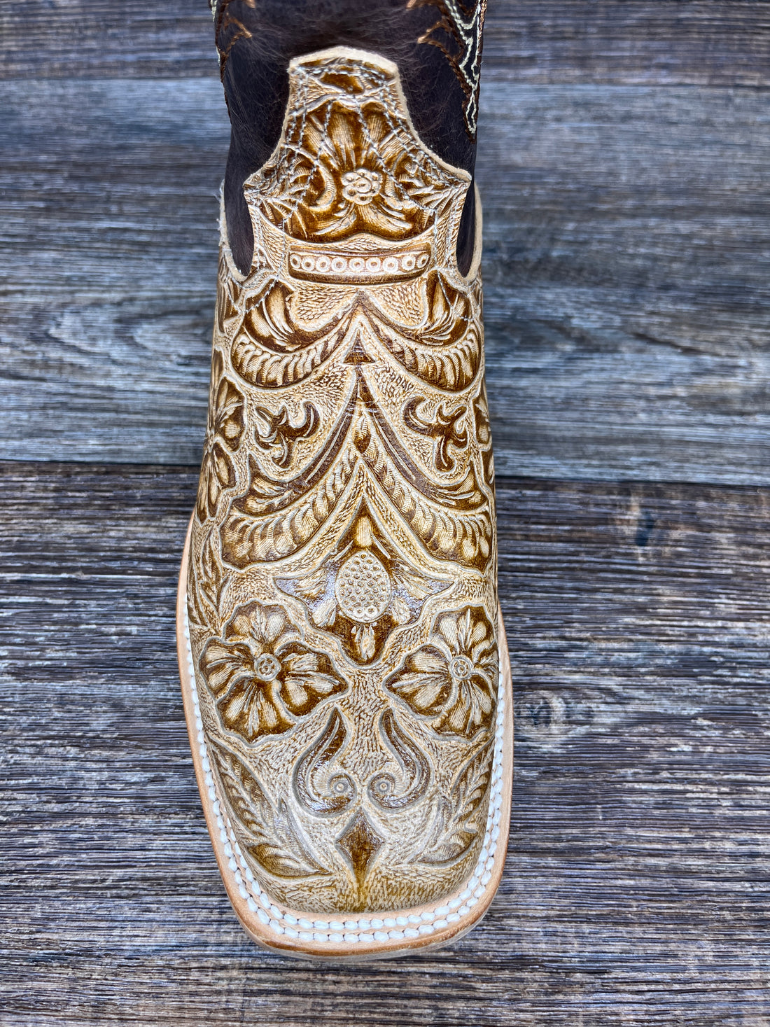 452q Women's Tan Tooled Leather Square Toe Western Boot by Cowtown ...